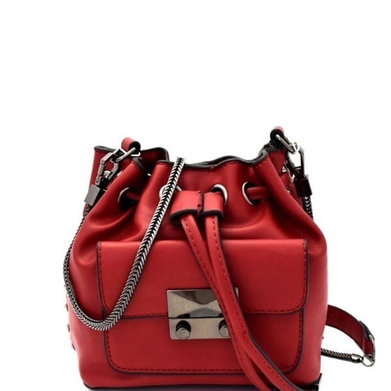Mini Bucket Vegan Leather Shoulder Bag (Red) – Luxe Label
